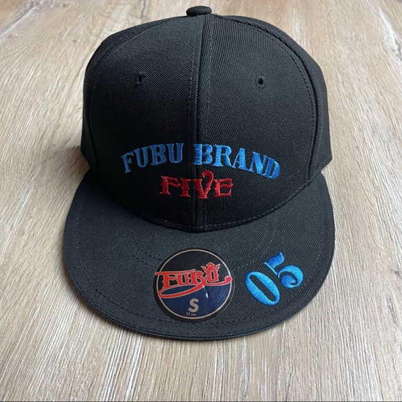 FUBU | Accessories | Fubu Brand Five Embroidered Script Logo Hat Black ...